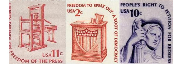 Various Postage Stamps Honoring the First Amendment