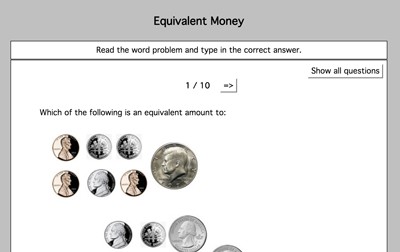 Comparing Equivalent Amounts of Money - Online