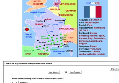 France Map Skills Quiz - Printable