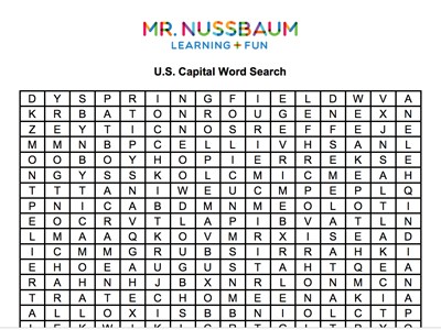 United States Capitals Printable Word Search