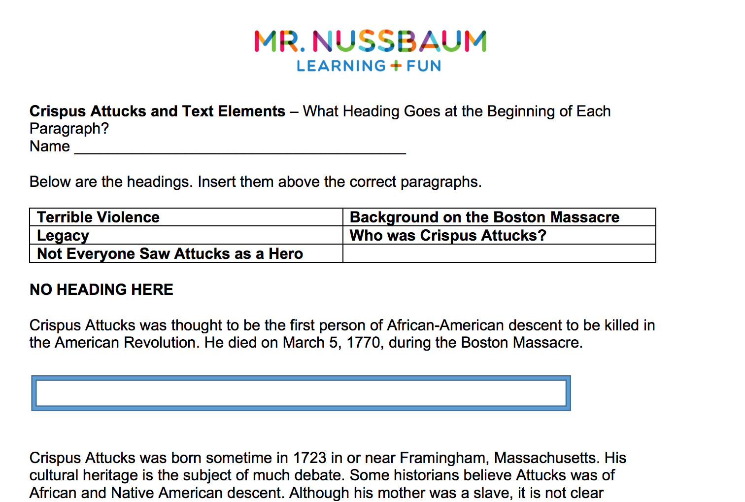 George Washington Carver and Text Elements - Paragraph headings