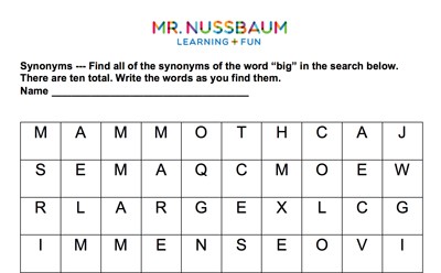Synonyms of "Big" Word Search