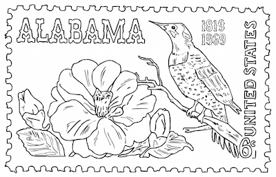 Alabama United States Postage Stamp Coloring Page